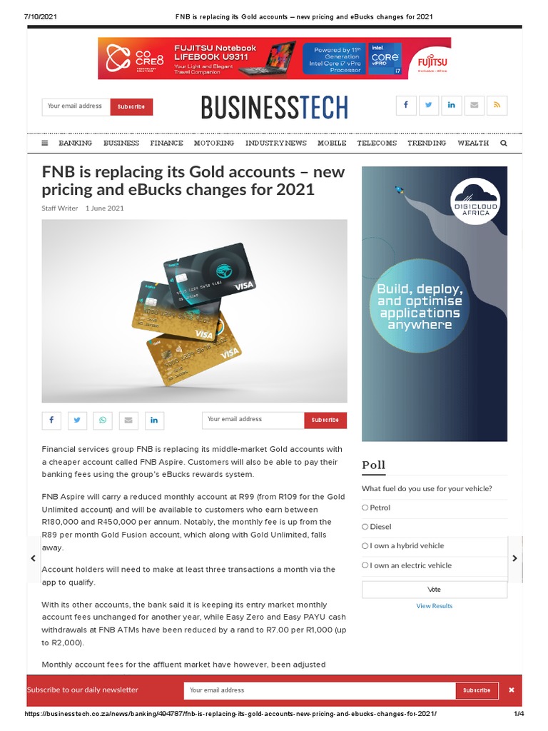 FNB Gold Account Changes 2021 | PDF | Banks | Fee