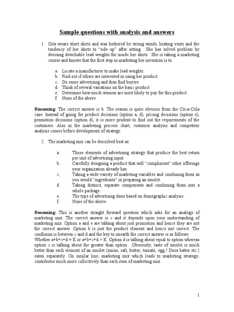 Sample Marketing Questions With Explanation | PDF | Marketing | Advertising