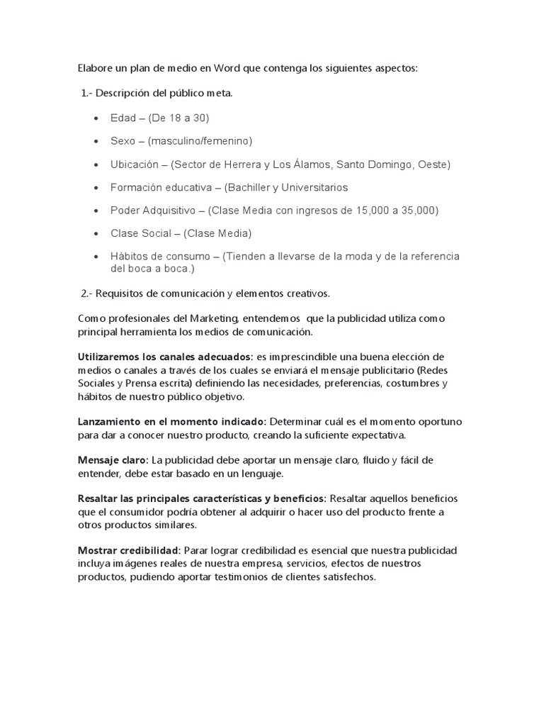 PUBLICIDAD Y PROPAGANDA - Elabore Un Plan de Medio - Max Tavarez ...