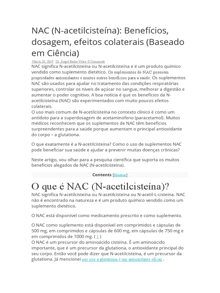NAC (N-Acetilcisteína) - Benefícios, Dosagem, Efeitos Colaterais ...