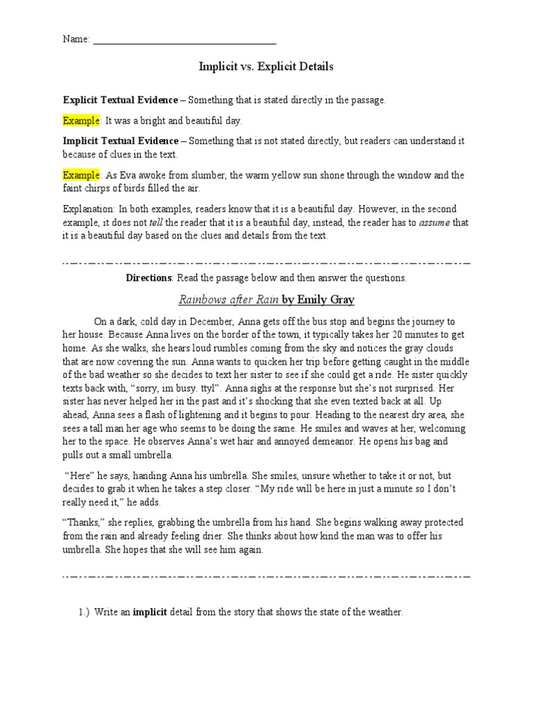 Implicit vs. Explicit Details: Explicit Textual Evidence - Something ...