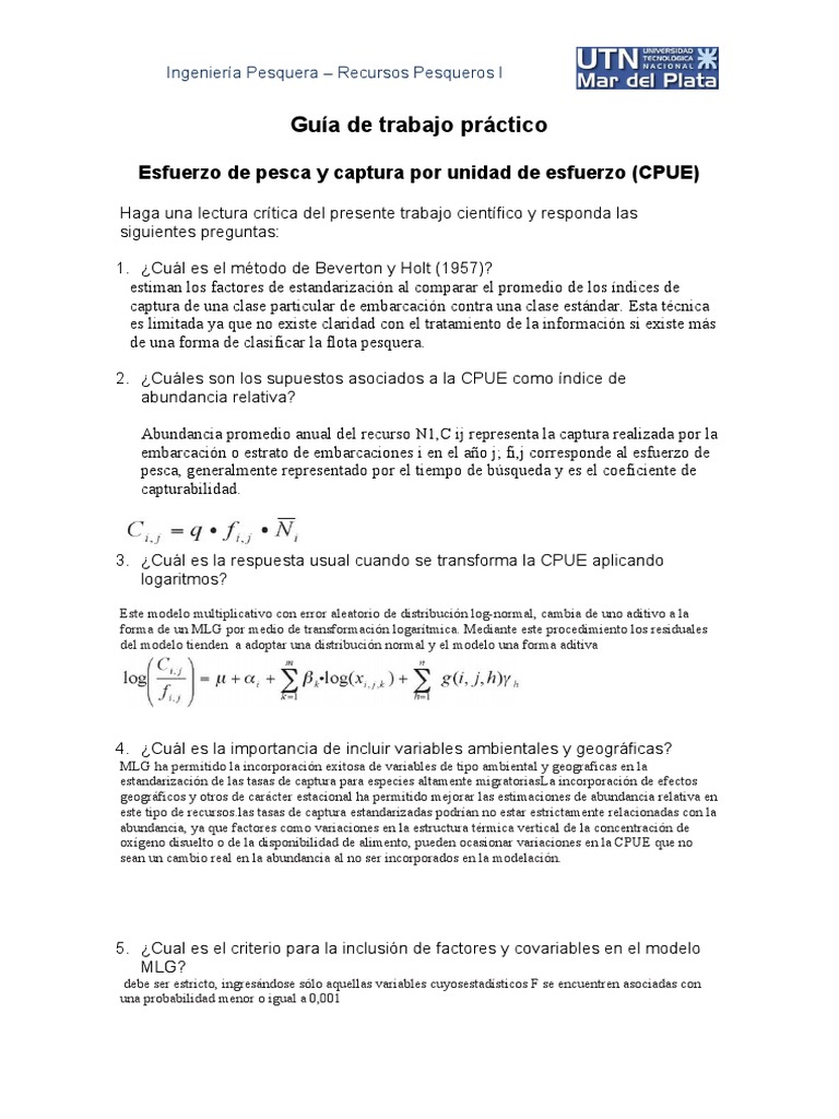 Guía de Trabajo Esfuerzo y CPUE | PDF | Pesquería | Manejo Pesquero