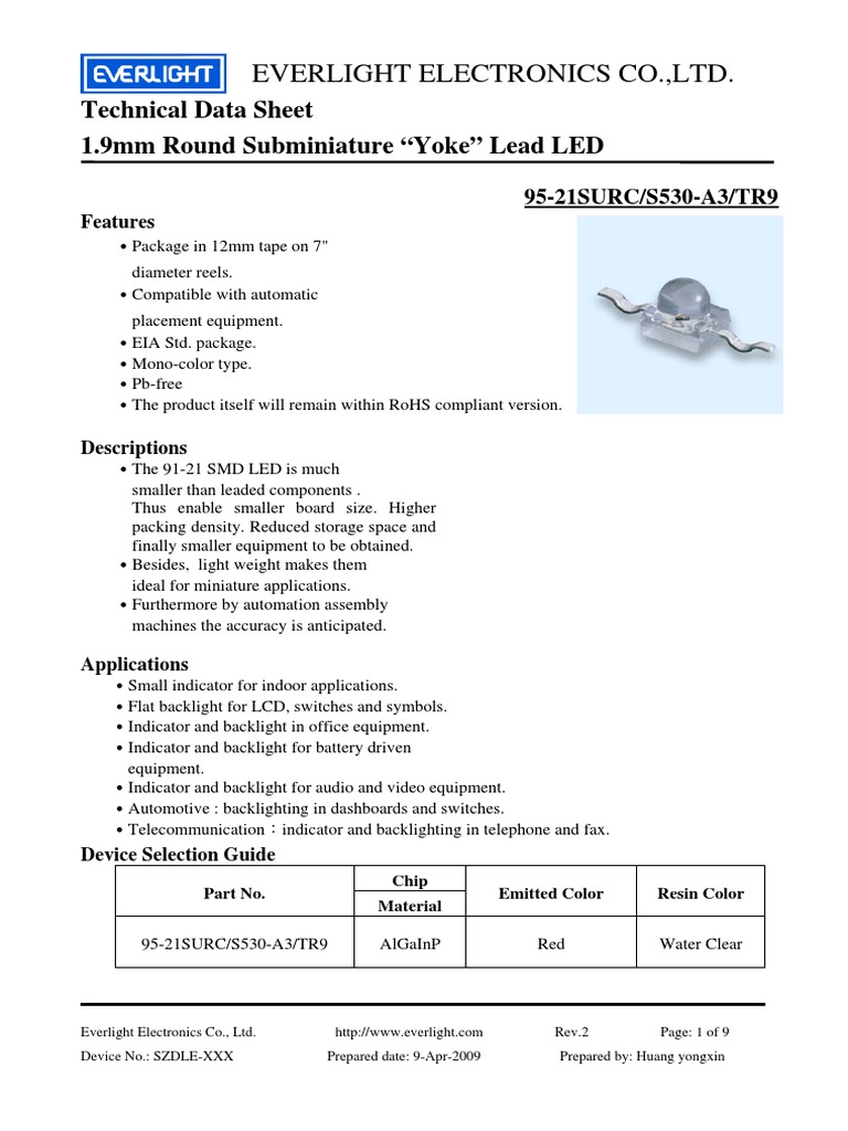 Everlight Electronics Co.,Ltd.: Technical Data Sheet 1.9mm Round ...