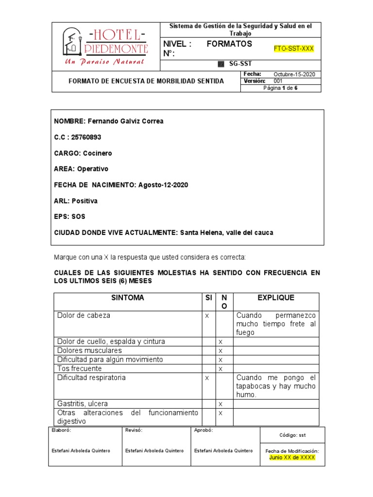 Encuesta de Morbilidad Sentida SST | PDF