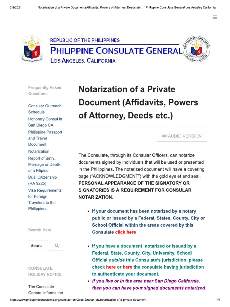 Philippine Consulate Requirements For Notarization | PDF