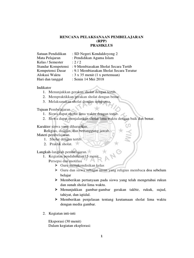 RPP Sholat Tertib Kelas 2 SD | PDF