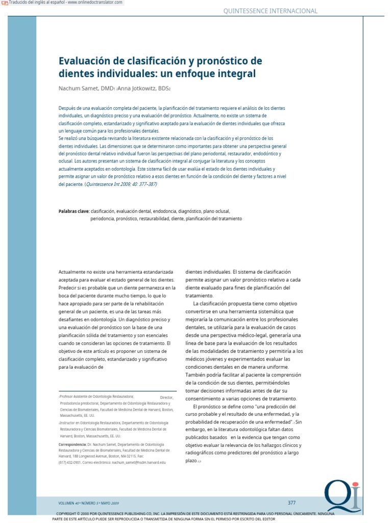 Classification and Prognosis Evaluation of Individual Teeth (1) .En ...