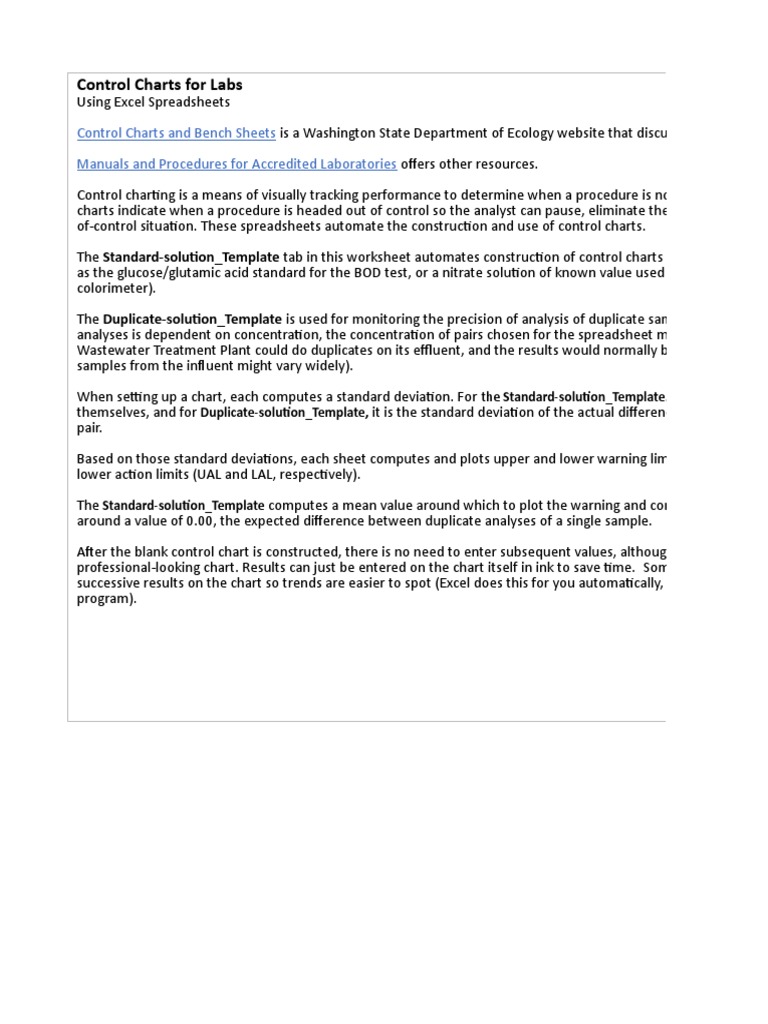 Control Charts and Bench Sheets Manuals and Procedures For Accredited ...