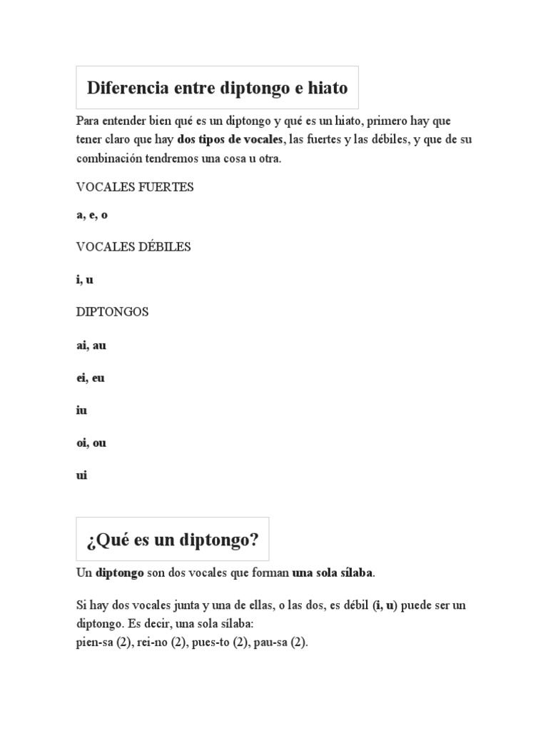 Diptongo vs Hiato: Diferencias Clave | PDF | Voz humana | Fonética