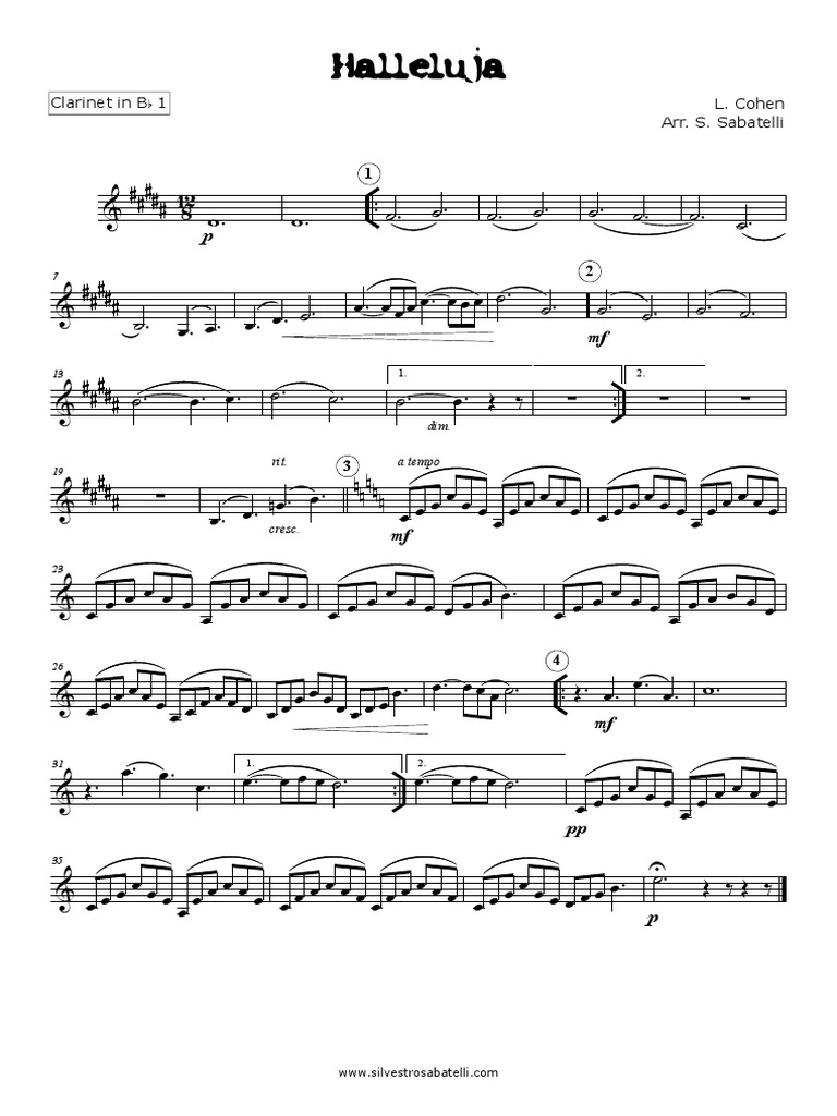 L. Cohen Clarinet in B 1 Arr. S. Sabatelli: Dim. Rit. A Tempo | PDF