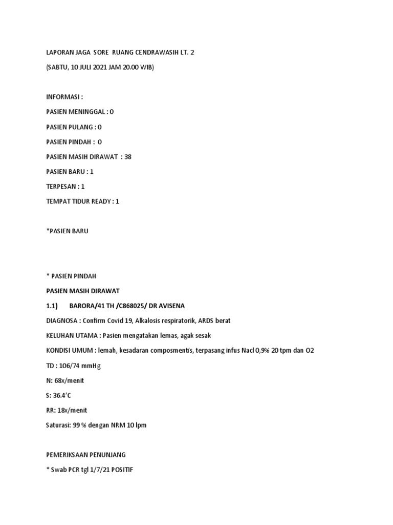 Laporan Jaga Sore Ruang Cendrawasih Lt. 2 | PDF