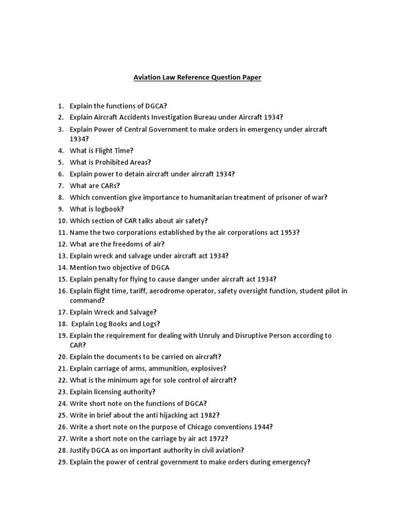 Aviation Law Reference Question Paper | PDF