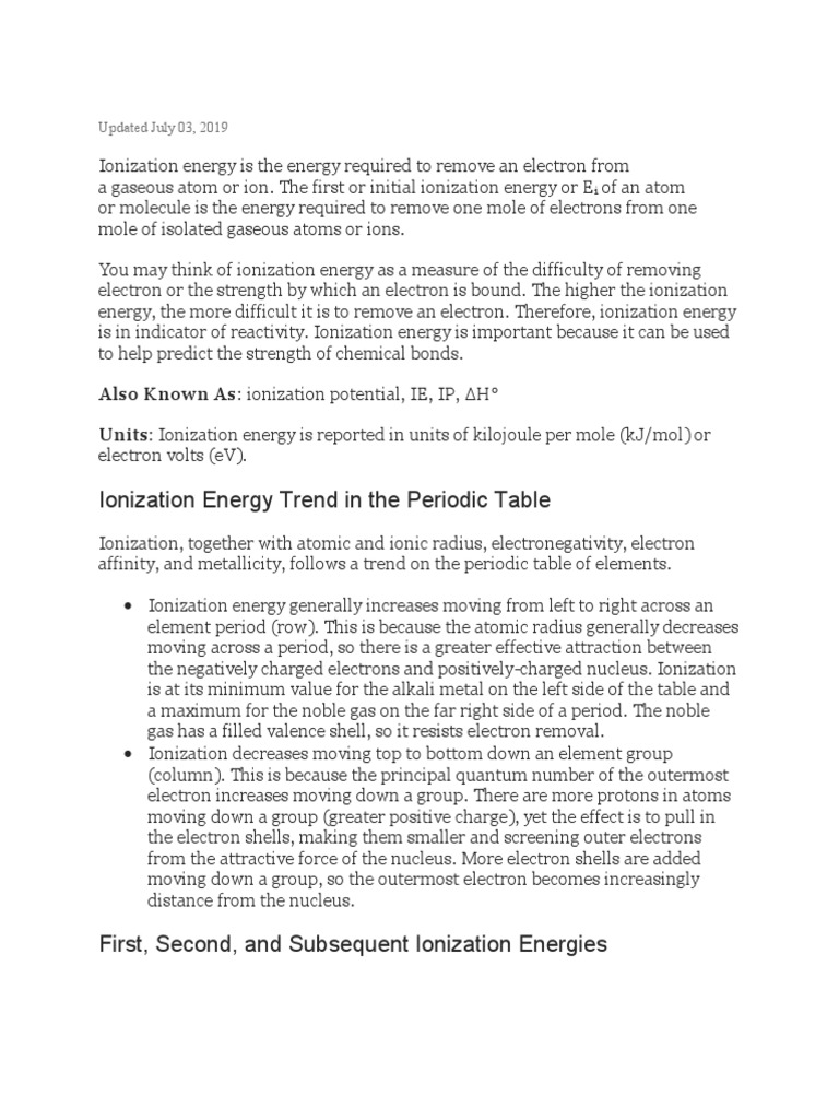 Understanding Ionization Energy: Trends, Exceptions, and Applications ...