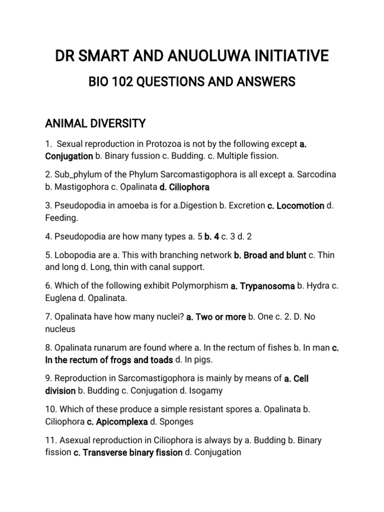 Bio 102 Questions and Answers | PDF | Organisms
