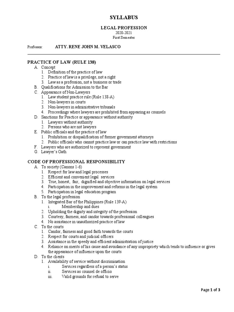 Legal Profession Syllabus 3 | PDF | Lawyer | Practice Of Law