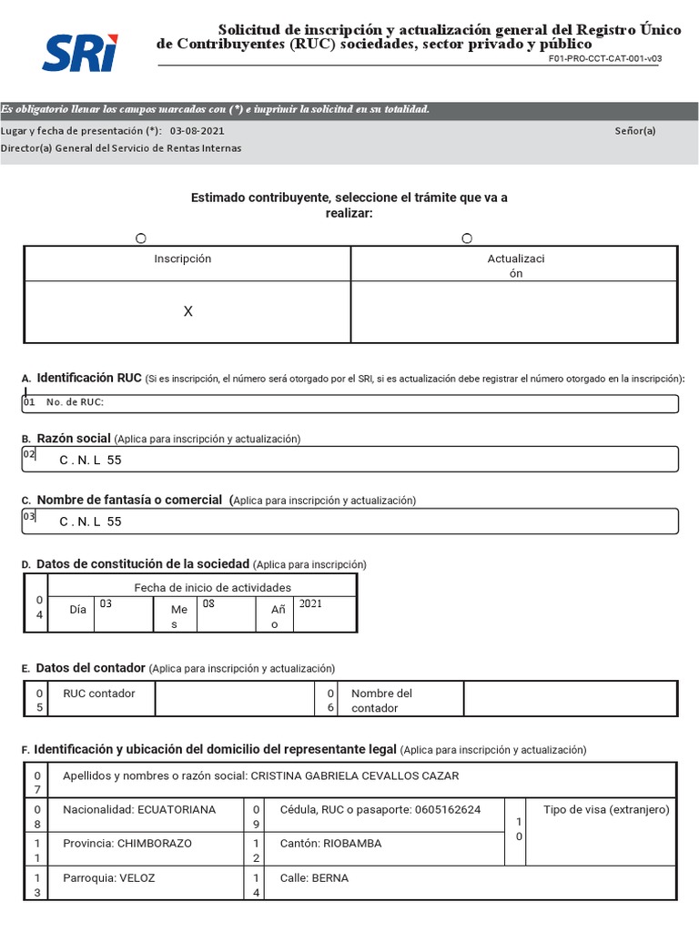 Modificado Formulario Inscripcio - N y Actualizacio - N de La ...