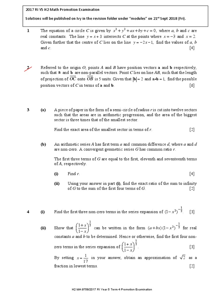 2017 Y5 Promo Exam - Questions | PDF | Trigonometric Functions | Asymptote