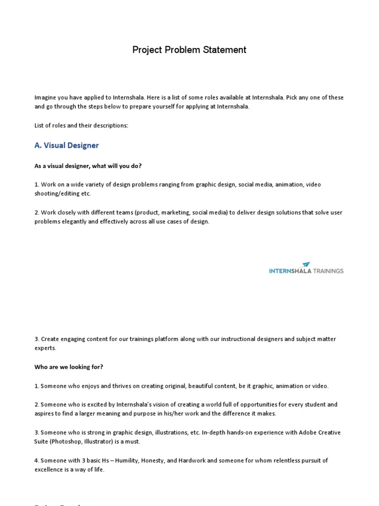 Project Problem Statement: A. Visual Designer | PDF | Adobe Illustrator ...