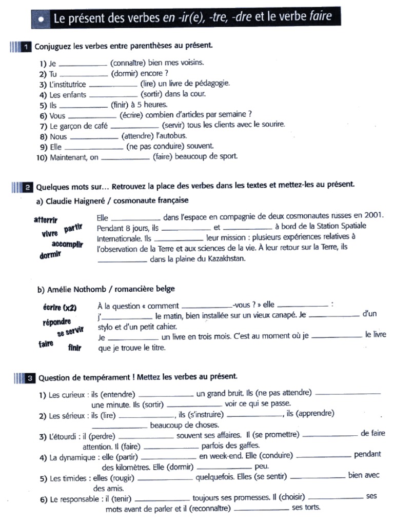 Le Présent Des Verbes en Ir, Ire, Tre, Dre Et Faire (Tout Va Bien ...