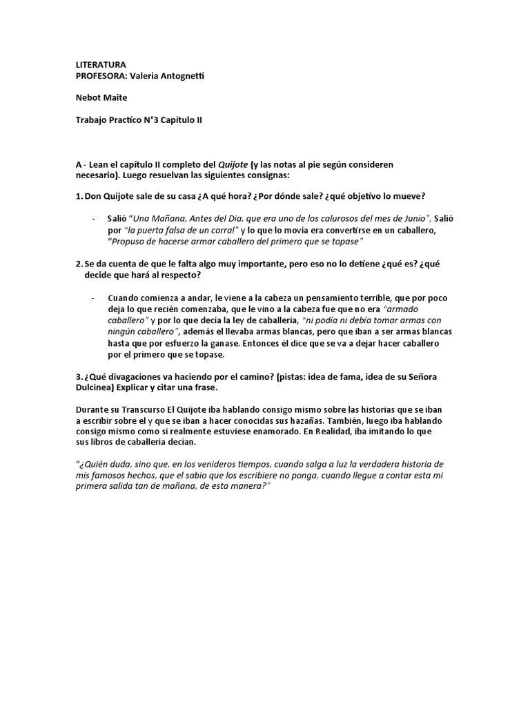 LITERATURA Capitulo 2 Don Quijote de La Mancha | PDF | Don Quijote ...