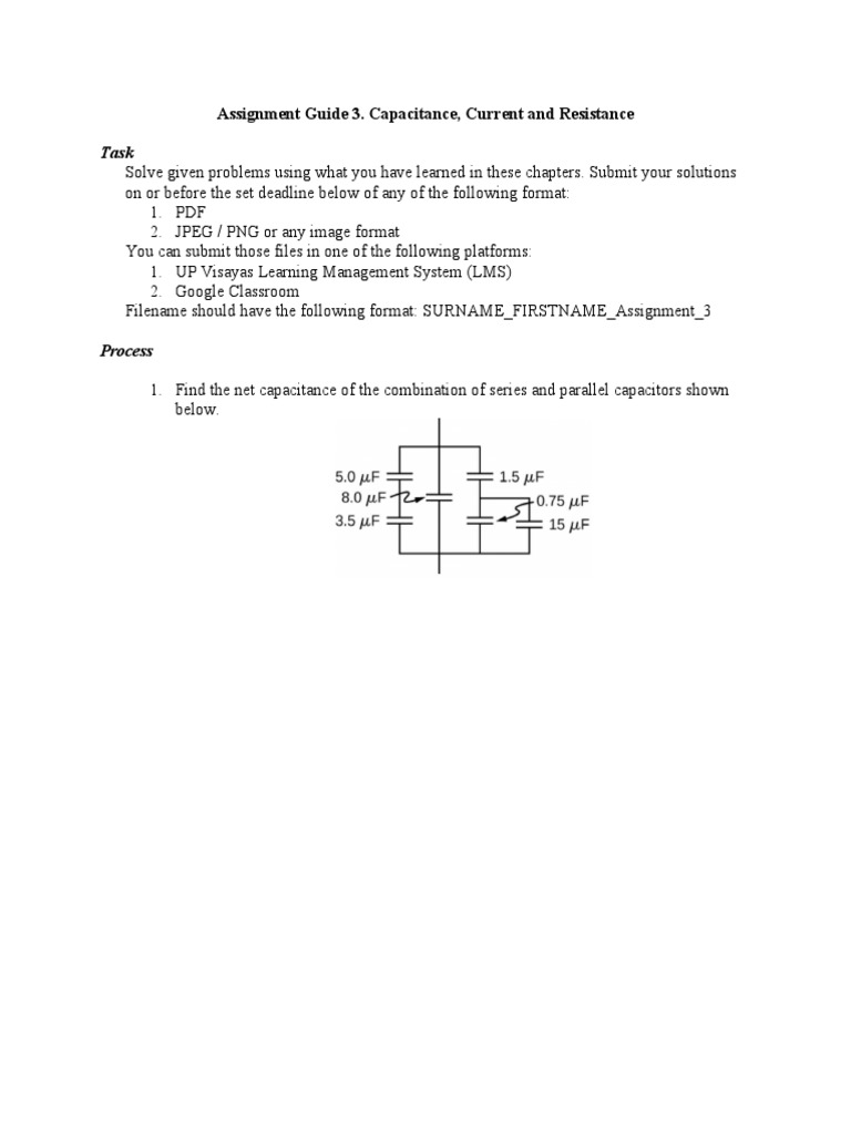 Assignment Guide 3. Capacitance, Current and Resistance | PDF