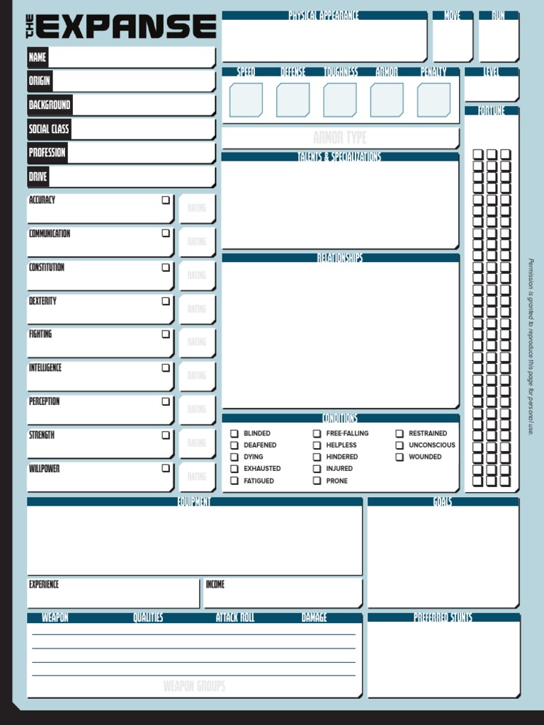 The Expanse Character Sheet - Form Fillable | Download Free PDF ...