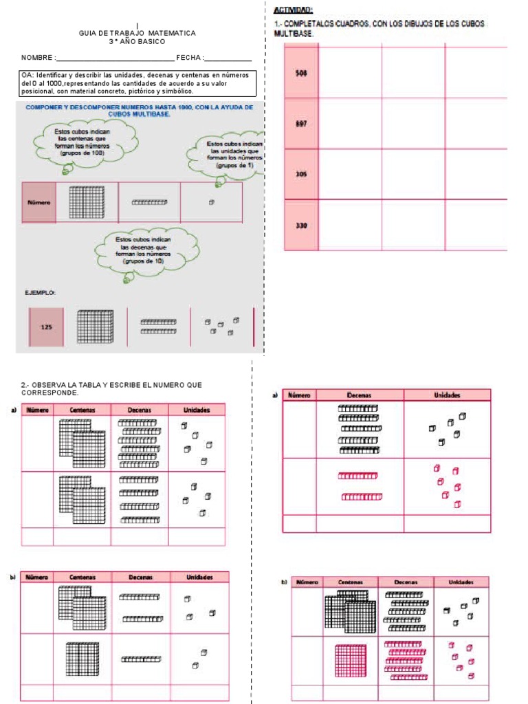 GUIA DE TRABAJO MATEMATICA Cubos Multibase 3° Basico Numeros Hasta El ...