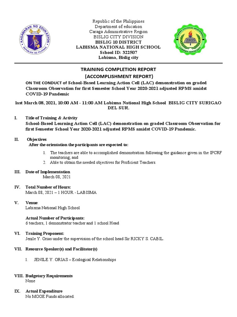 Training Completion Report (Accomplishment Report) | PDF | Educational ...