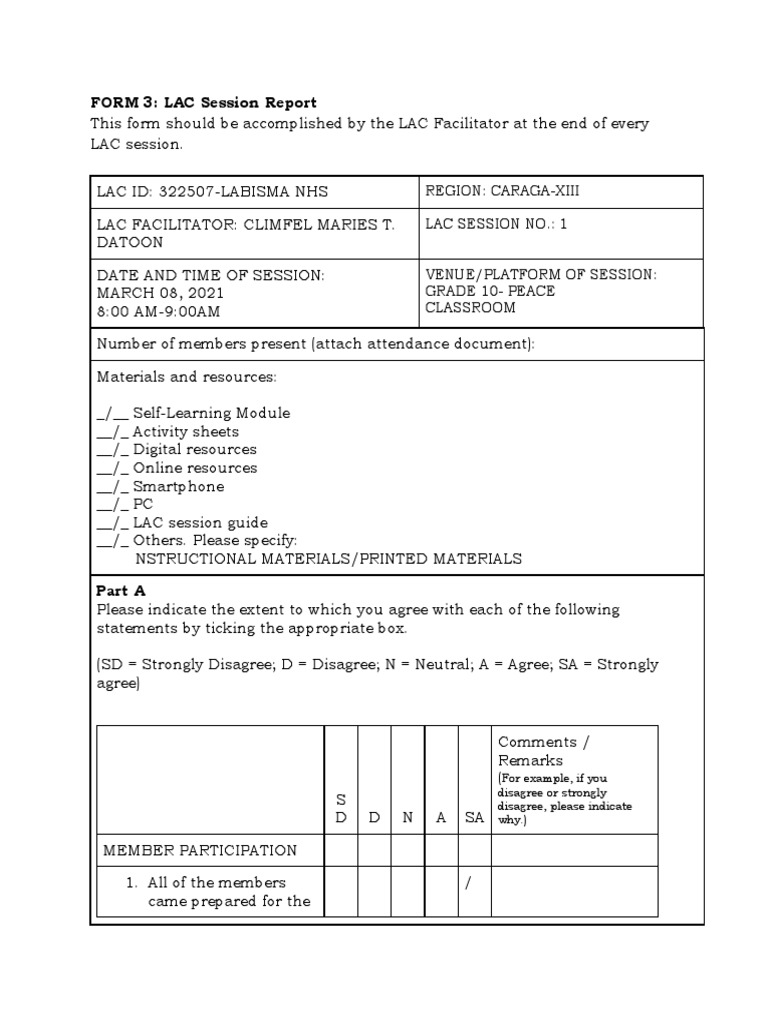 Form 3. LAC Session Report | PDF | Teachers | Curriculum