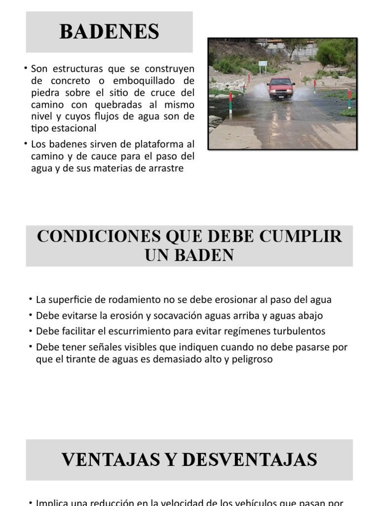 Definición y diseño de badenes en carreteras | PDF | Hormigón | Agua