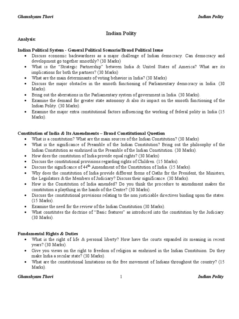 Indian Polity Overview by Ghanshyam Thori | PDF | Government Of India ...