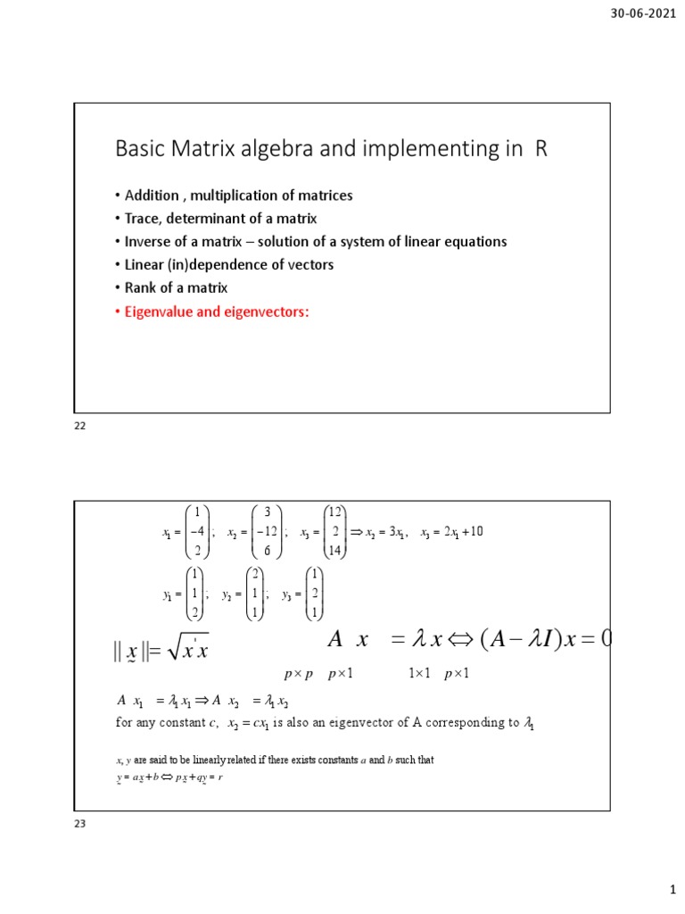 Matrix Algebra and Multivariate Data Visualization in R | PDF | Scatter ...