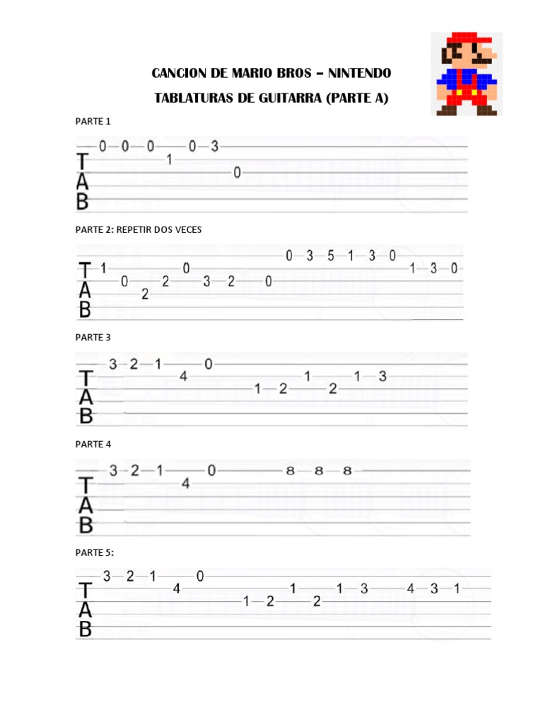 La melodía clásica de Mario Bros. transcrita a guitarra: una guía paso ...