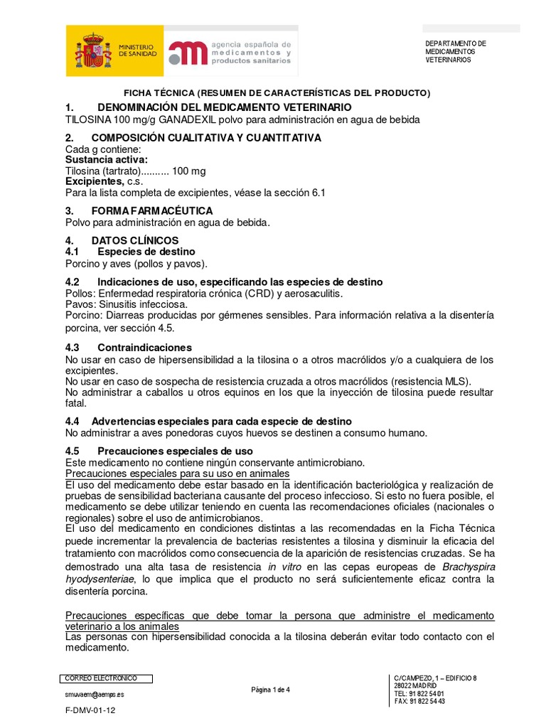 Technical Data Sheet for Tilosina 100 mg/g GANADEXIL Powder for ...