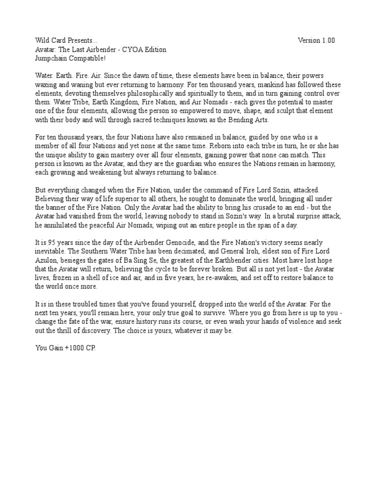 Avatar - The Last Airbender Jumpchain | PDF