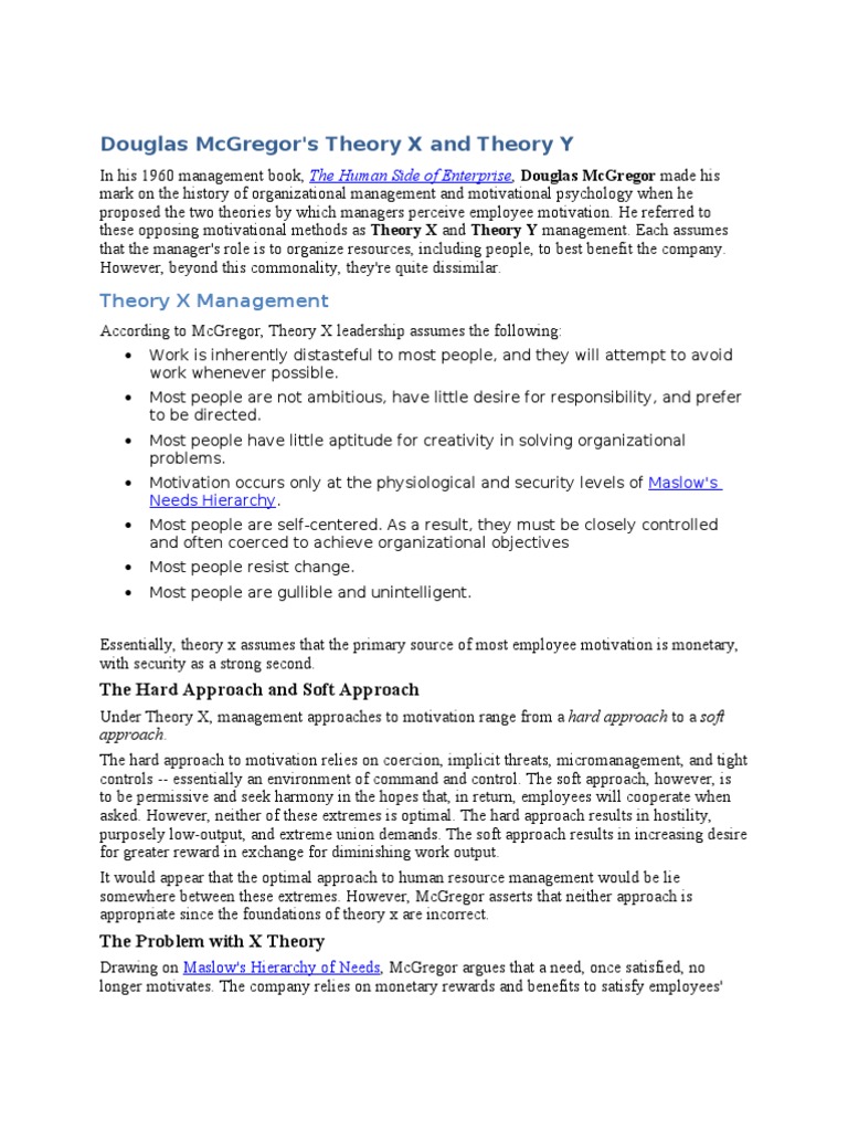 McGregor's Theory X and Theory Y Explained | PDF | Motivation ...