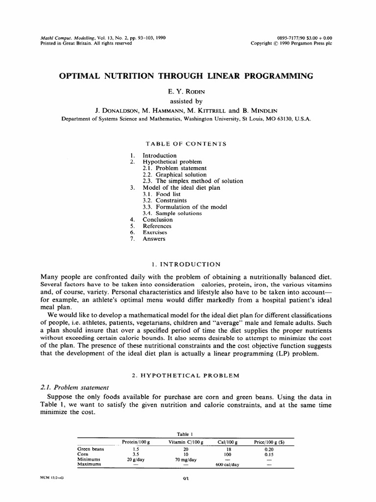 Optimal Nutrition Through Linear Programming | PDF | Mathematical ...