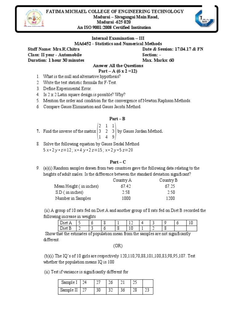 Fatima Michael College of Engineering Technology Madurai - Sivagangai ...
