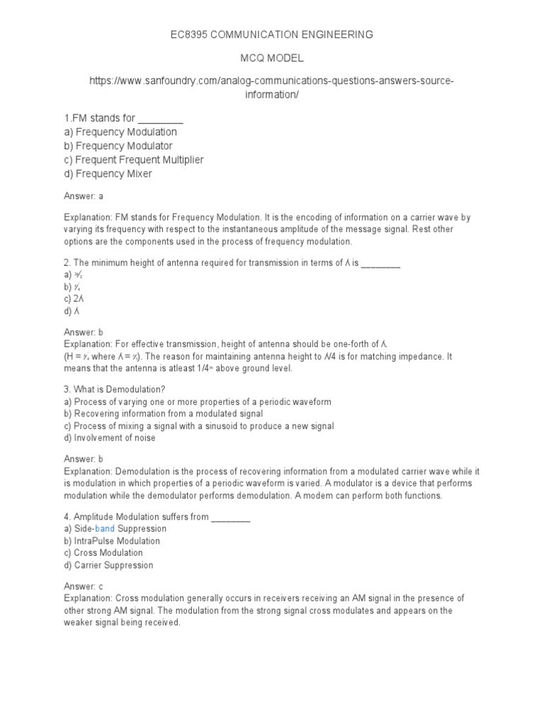 Ec8395 Communication Engineering Pdf Frequency Modulation Modulation