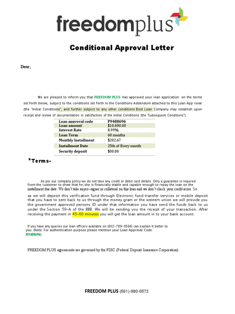 Conditional Approval for a $10,000 Personal Loan over 60 Months with ...