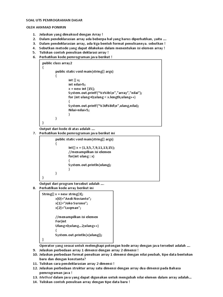 Soal Uts Genap Pemrograman Dasar | PDF | Komputer