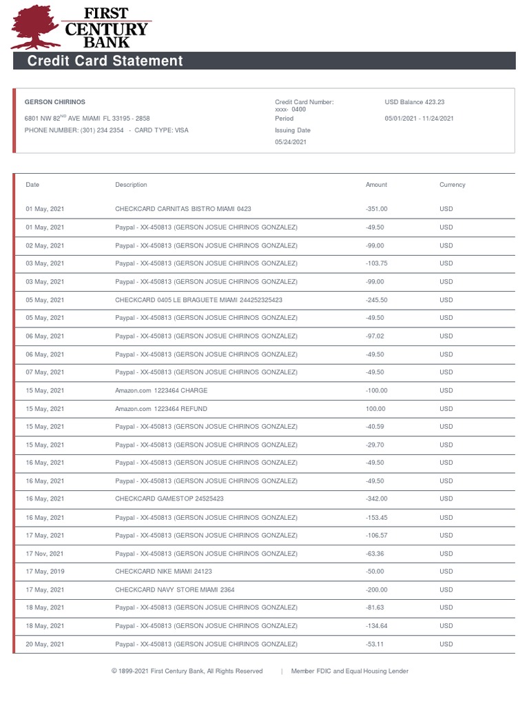 May 2021 Credit Card Statement | PDF | Service Industries | Retail ...