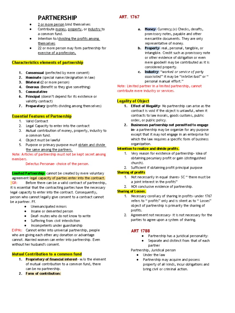 Partnership: Characteristics Elements of Partnership | PDF ...