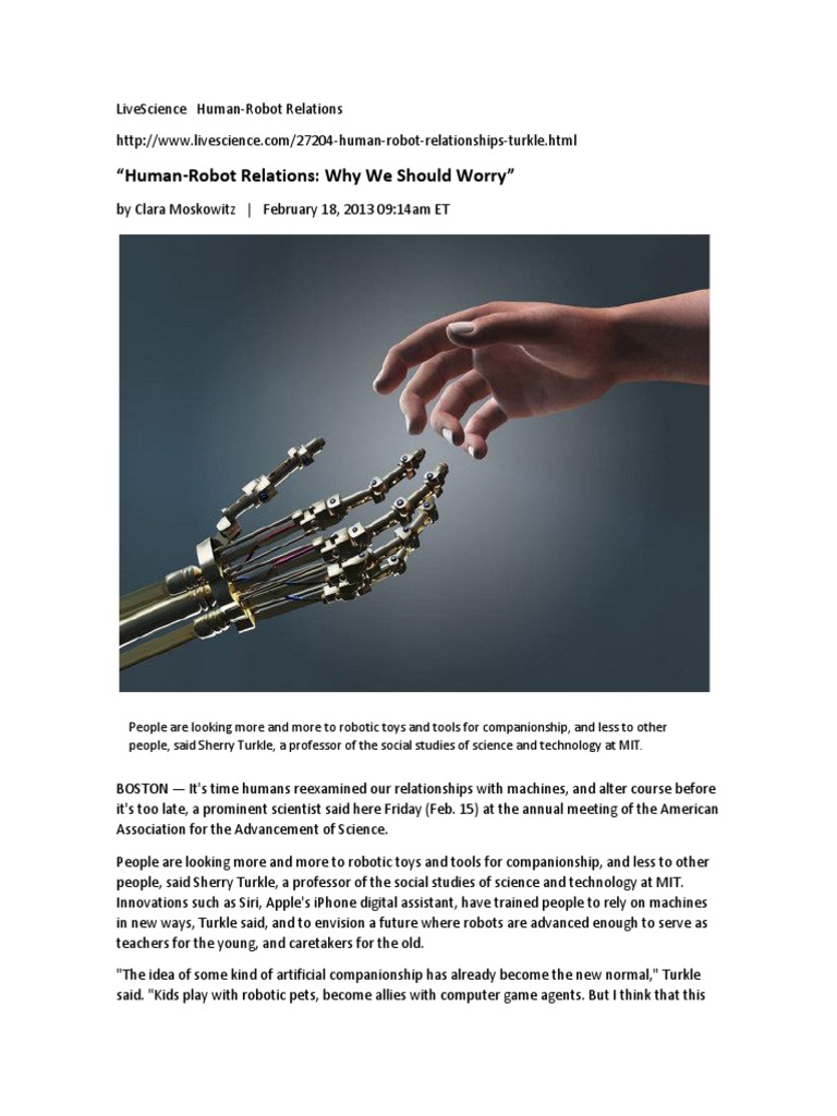 LiveScience Sherry Turkle Interview | PDF | Robot | Robotics