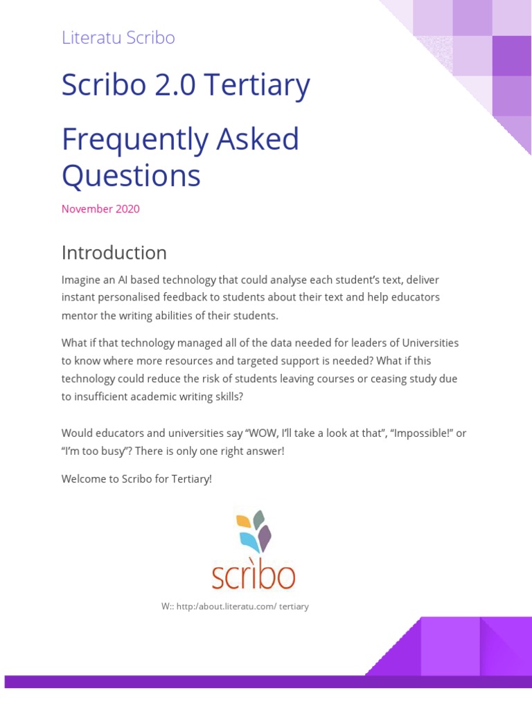 FAQ Scribo Tertiary 2020 | PDF | Artificial Intelligence | Intelligence (AI) & Semantics