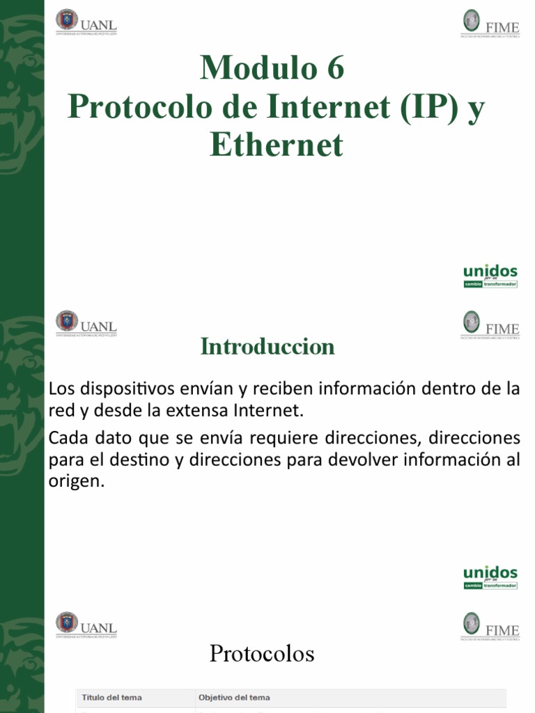 Modulo 6 Protocolo de Internet (IP) y Ethernet | PDF | Protocolos de internet | Red de computadoras