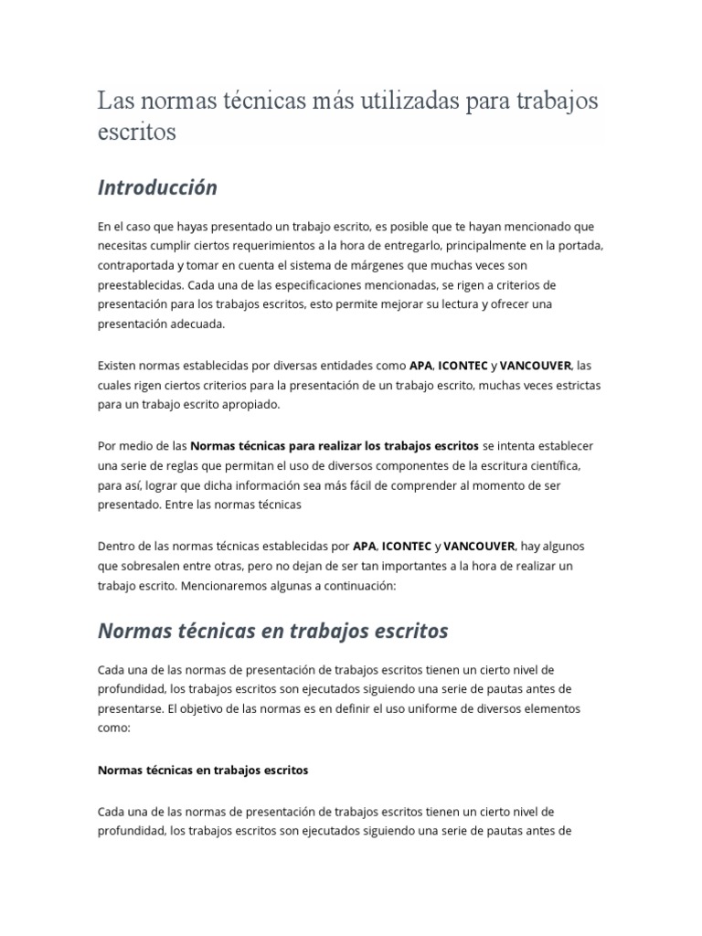 Las Normas Técnicas Más Utilizadas para Trabajos Escritos | PDF