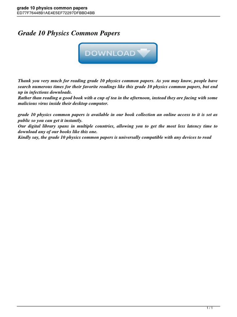Grade 10 Physics Common Papers | PDF