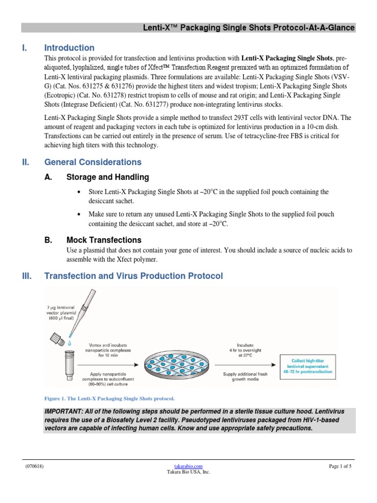 Takara Bio Lenti-X Packaging Single Shots Protocol | PDF | Transfection ...