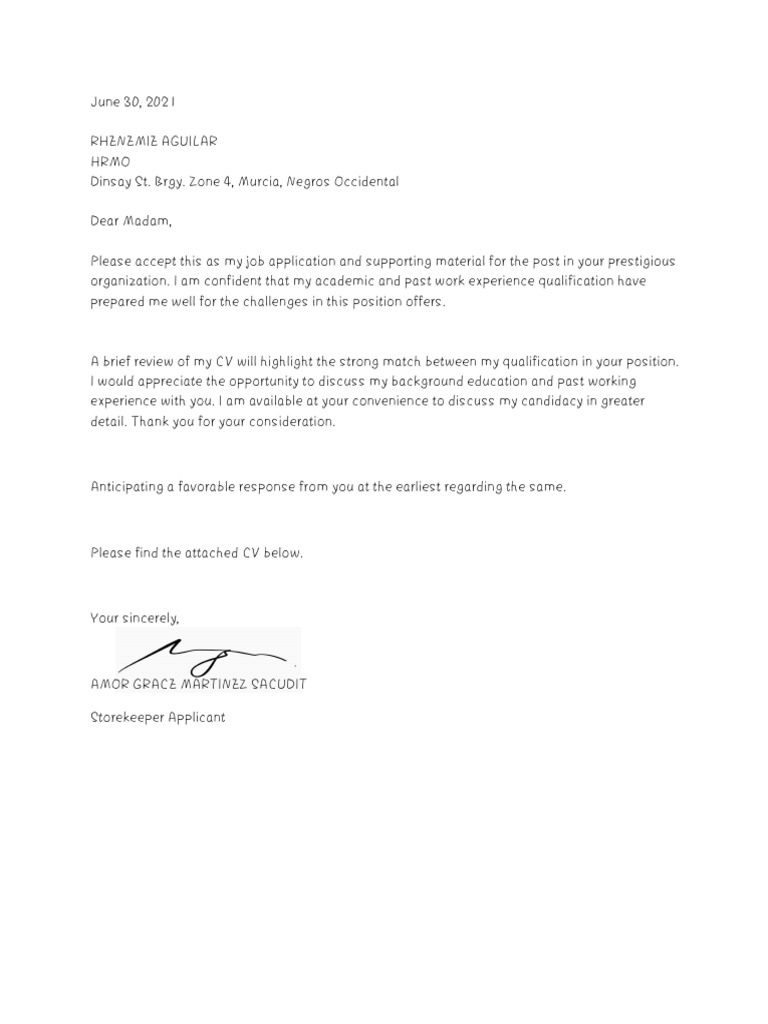 Application Letter X Water District | PDF